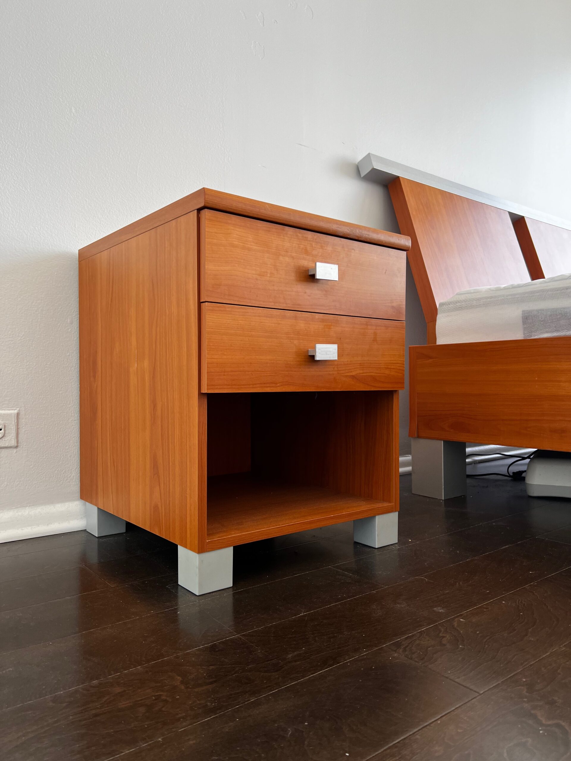 Dania Contemporary Teak Wood Queen Bed Frame & Side Table - roomii™