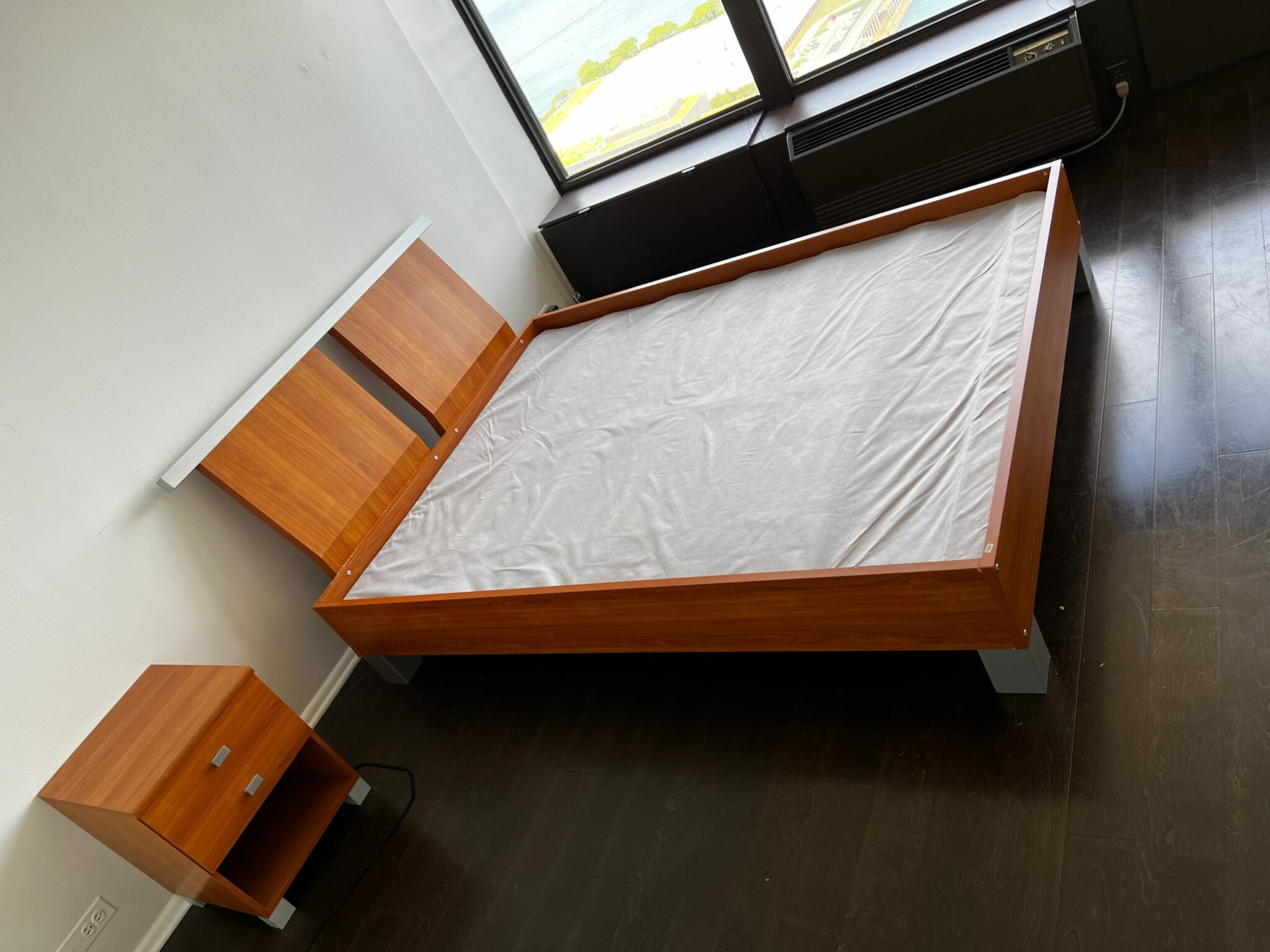 Dania Contemporary Teak Wood Queen Bed Frame & Side Table - roomii™