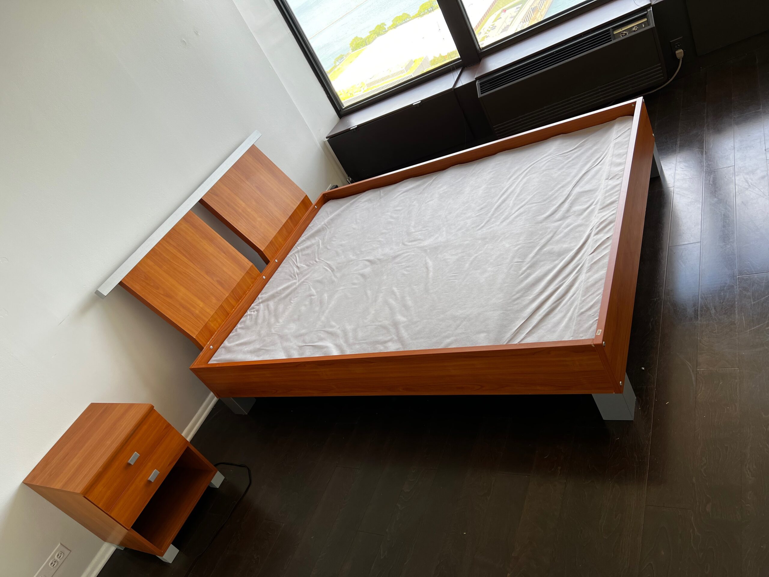 Dania Contemporary Teak Wood Queen Bed Frame & Side Table - roomii™